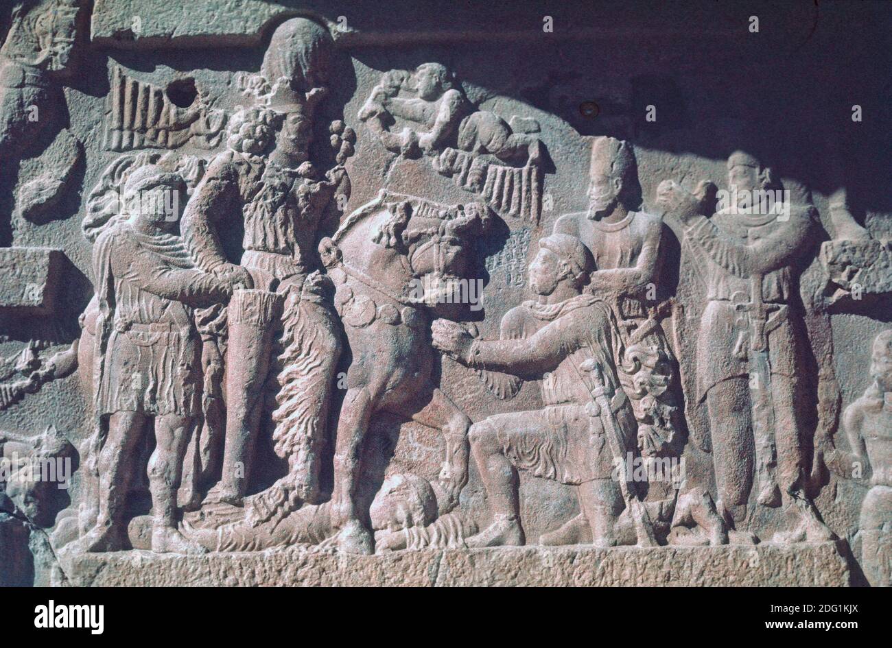The Triumph of Shapur, Sasanian rock relief, Bishapur, Fars province ...