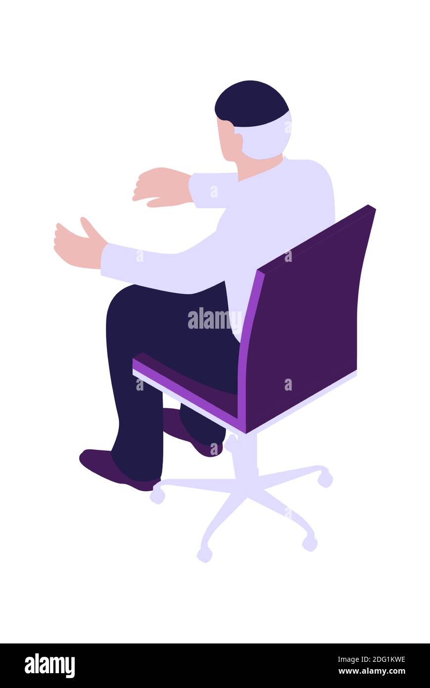 Businessman sitting in office chair, rear view, cartoon vector ...