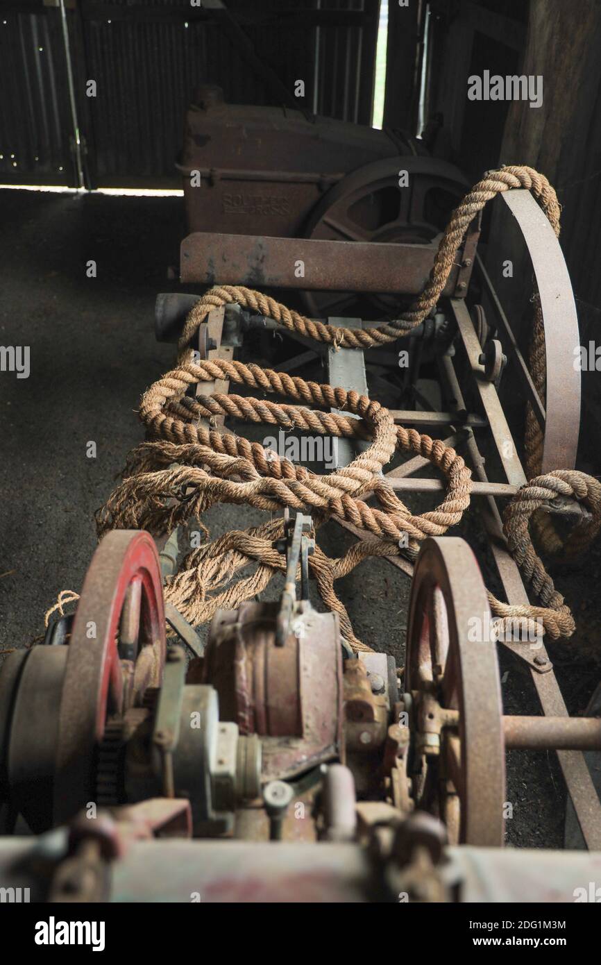 Display of rusty old farm machinery in the Nyerimilang Heritage Park ...