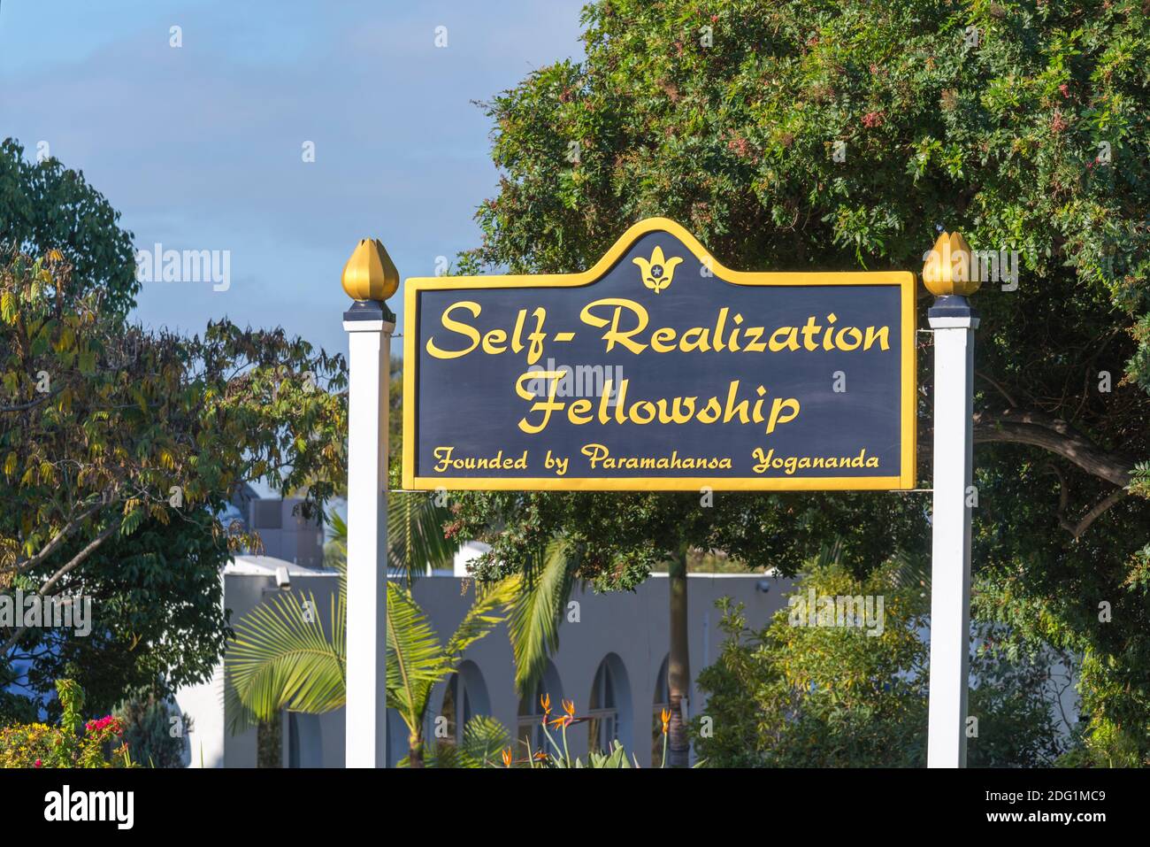 Self-Realization Fellowship sign. San Diego, CA, USA. The building is ...