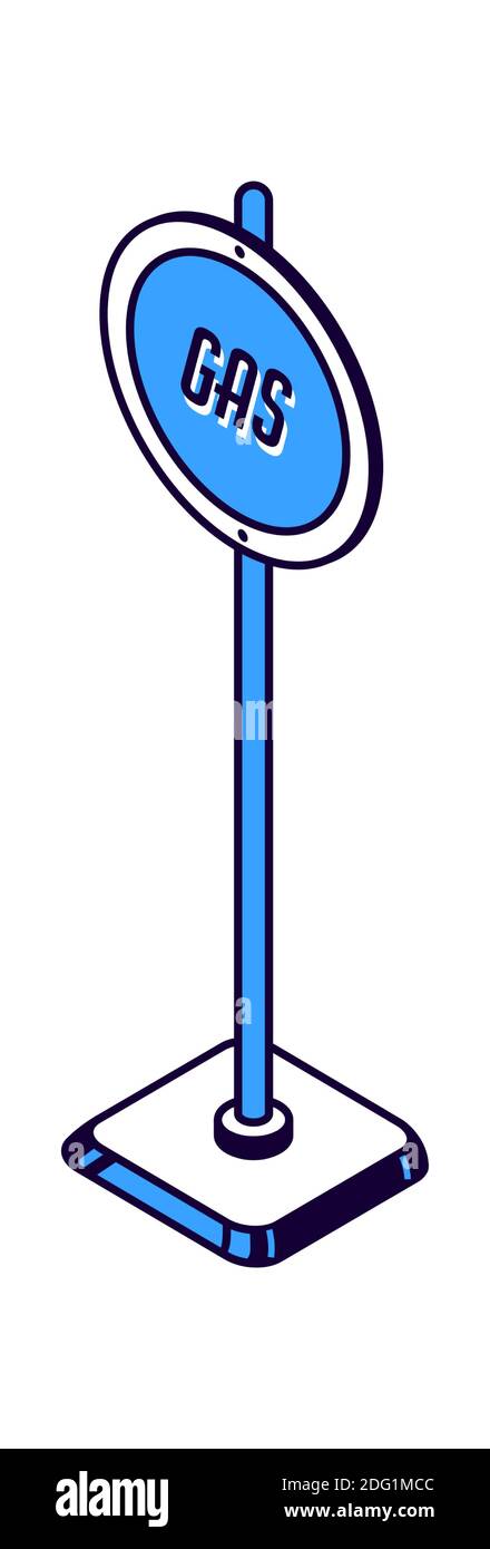 Round road sign with inscription Gas, information about refueling ...