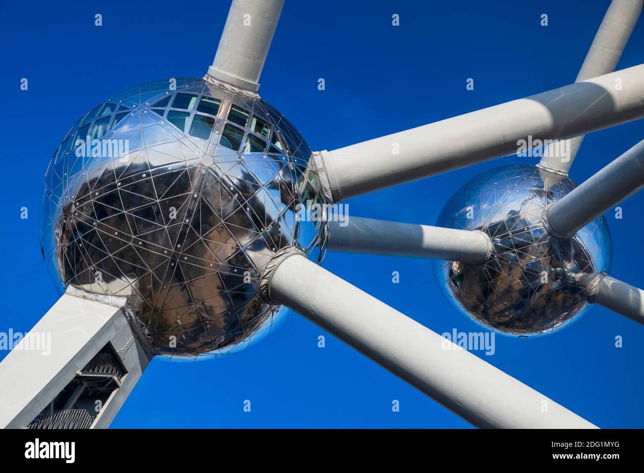 Belgium, Brussels, The Atomium, Graphic close up detail of some of the ...