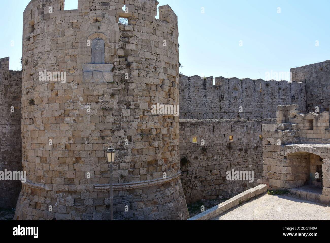 A view of the ancient walls of the old town of Rhodes on the Greek ...
