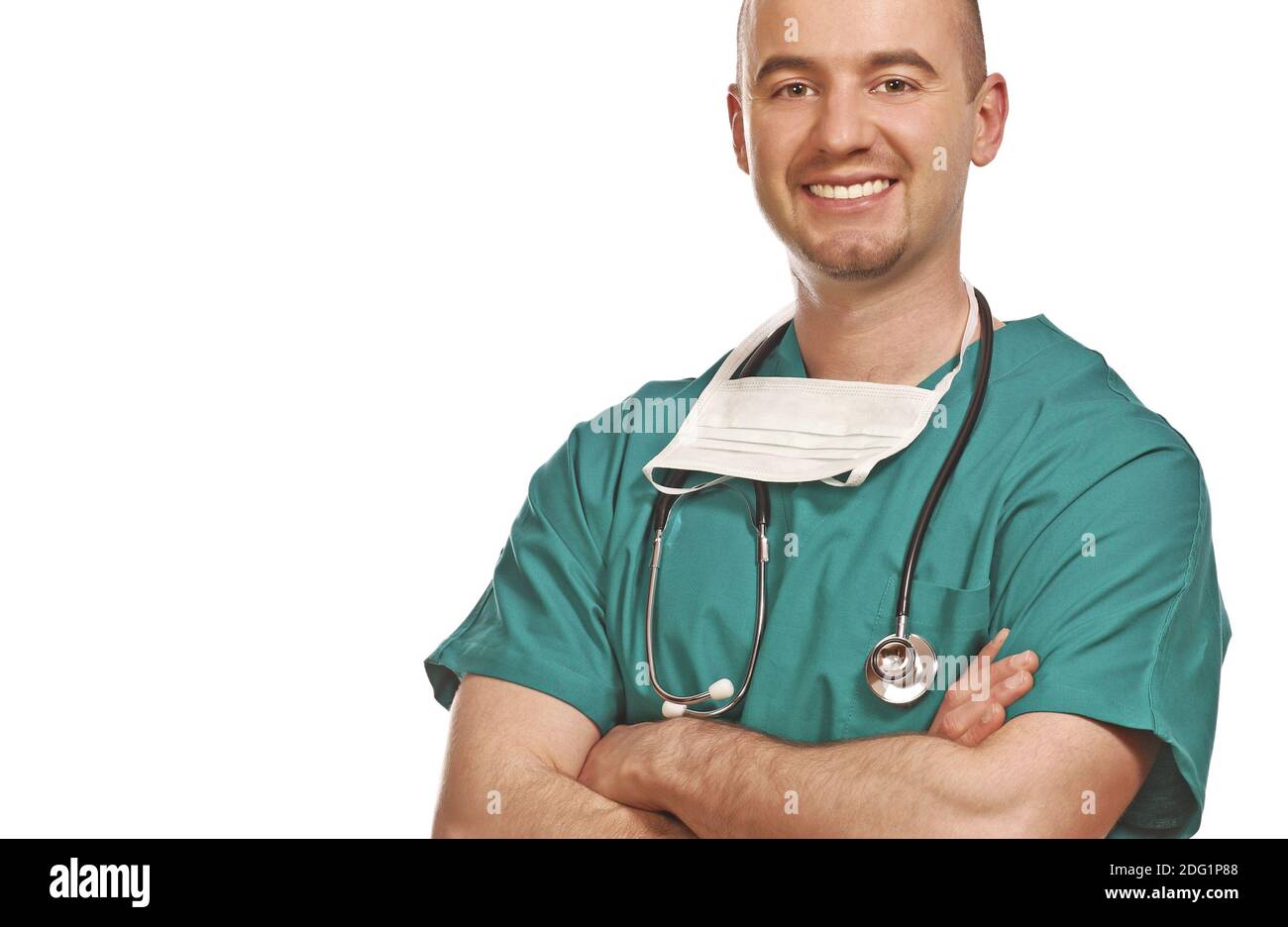 Confident young doctor on white Stock Photo - Alamy