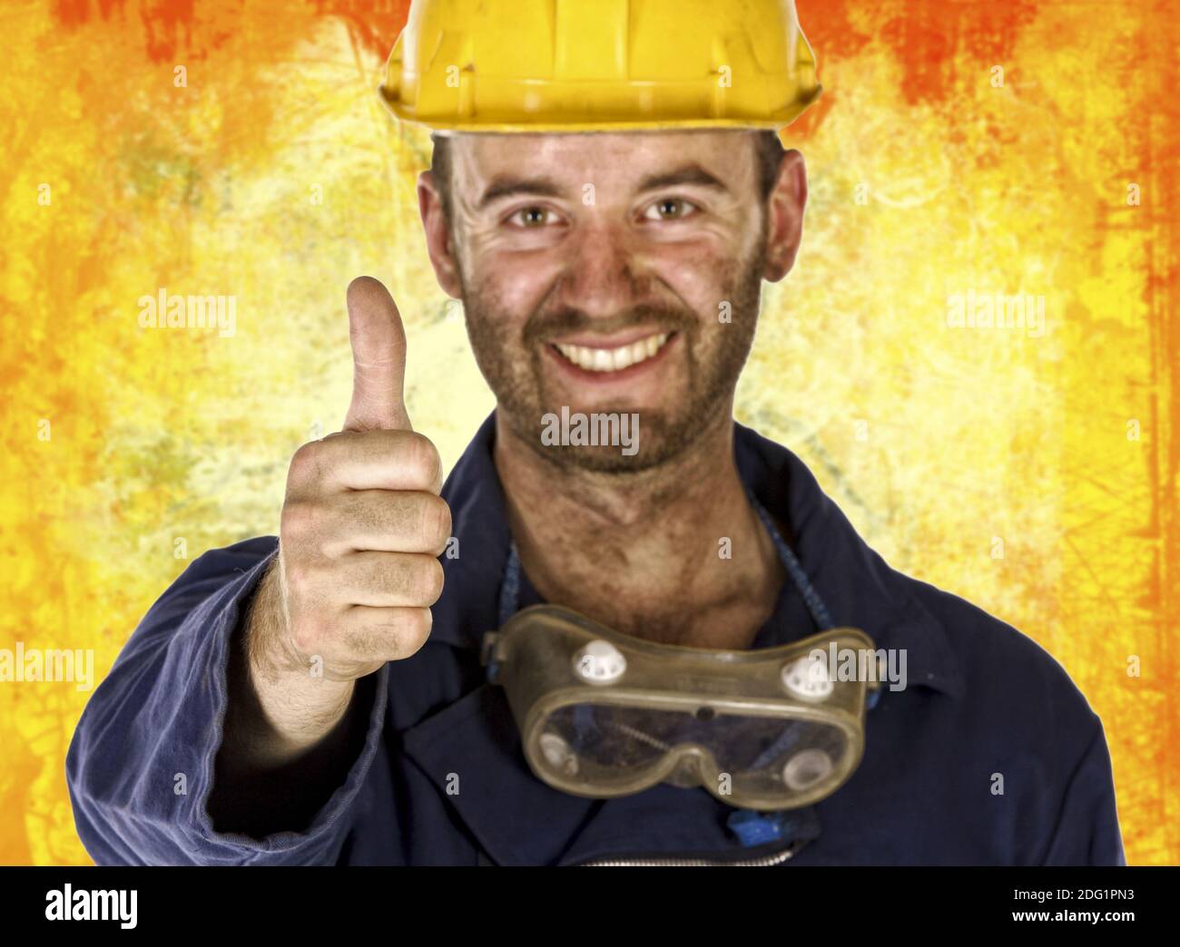 Confident labourer thumn up Stock Photo - Alamy