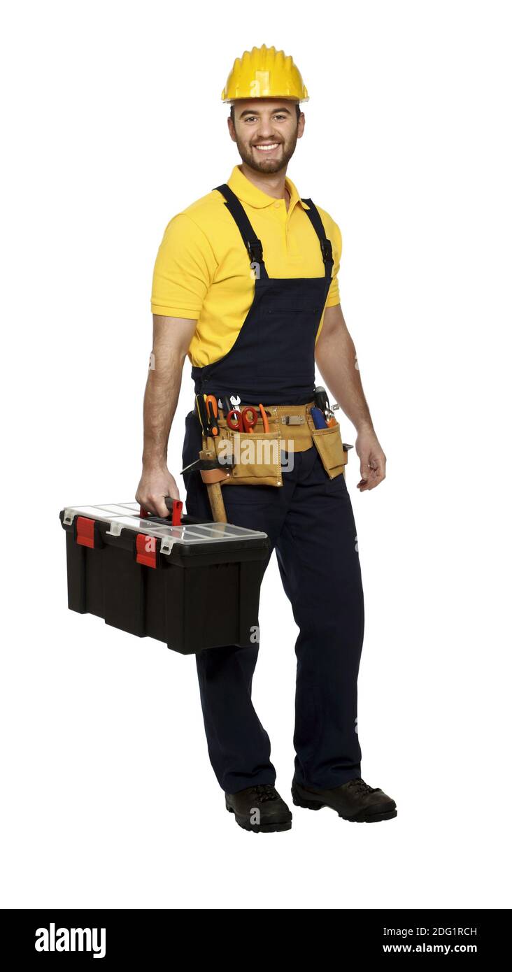 Man at work with toolbox Stock Photo - Alamy
