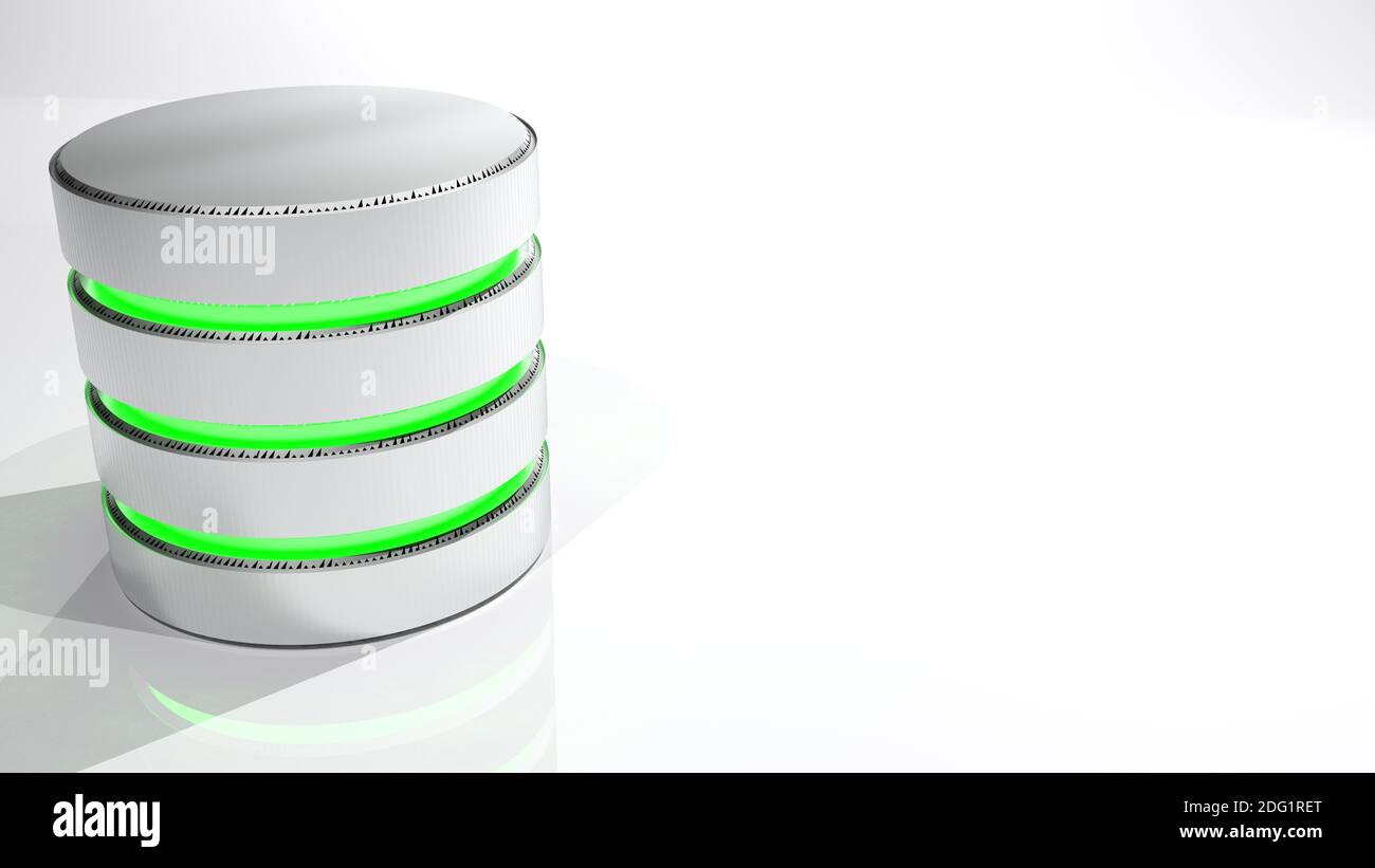 DATABASE technology concept image with metallic disks and green light ...