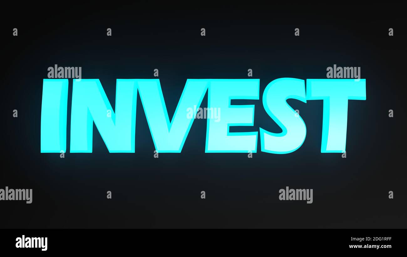 INVEST blue lighted write on black background - 3D rendering ...