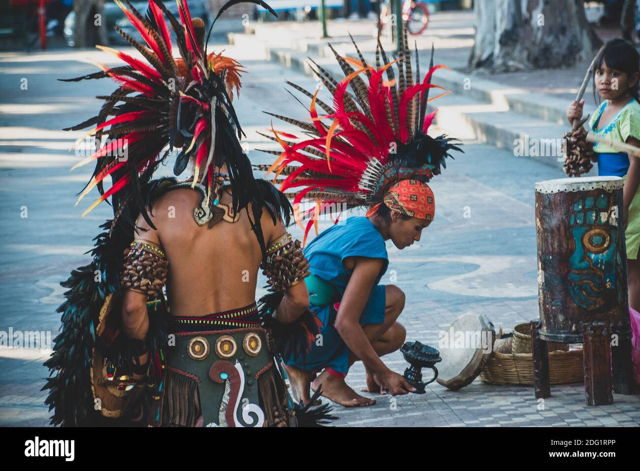 Traditional ritual of Mayan's warrior dance Stock Photo - Alamy