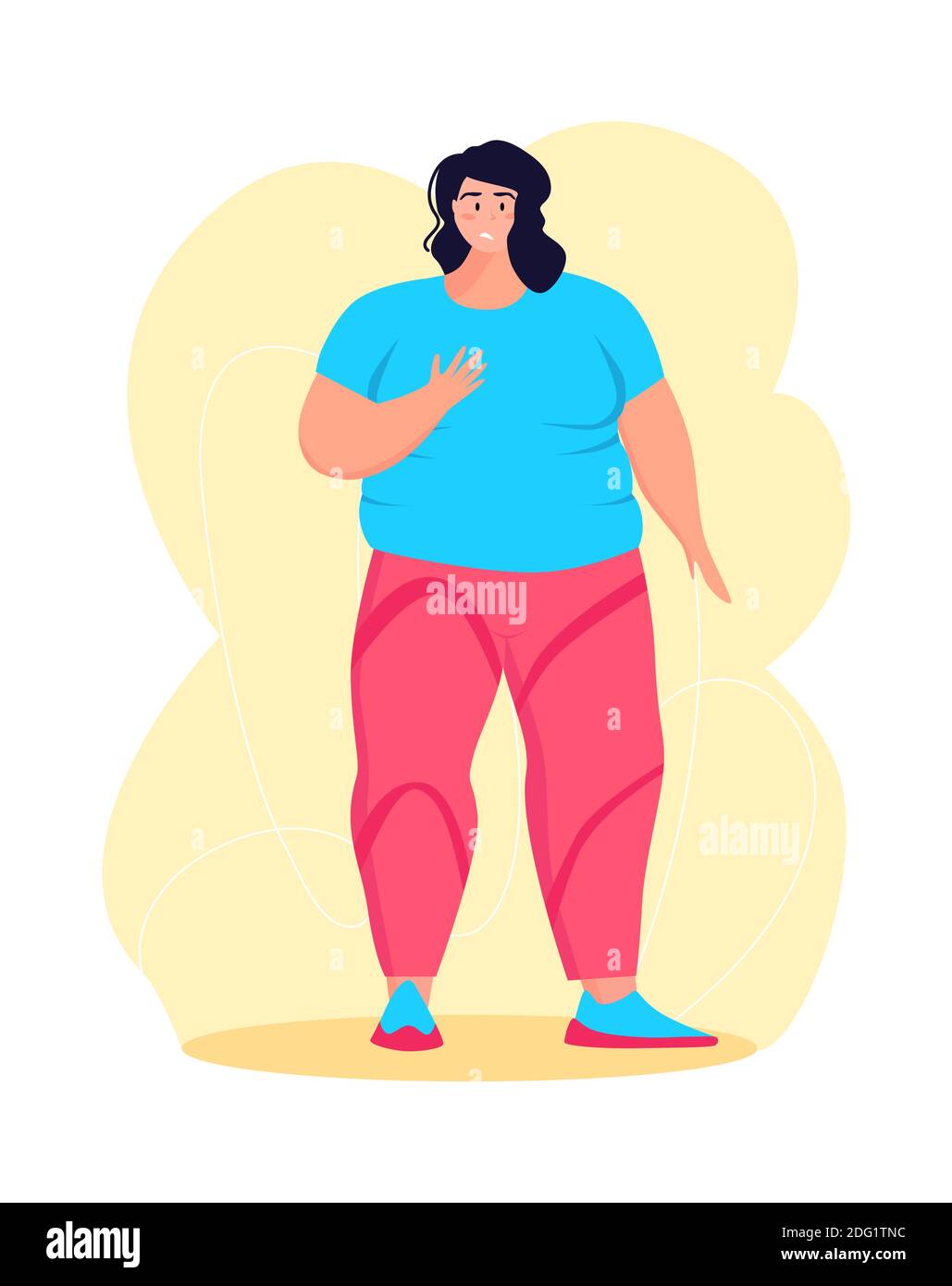 A young obese woman doing exercise. A girl working in sweat to get rid ...