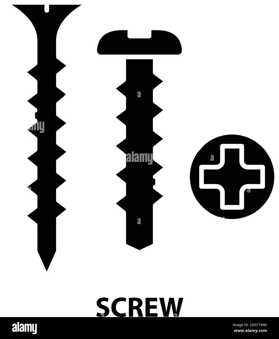 screw icon, black vector sign with editable strokes, concept symbol ...
