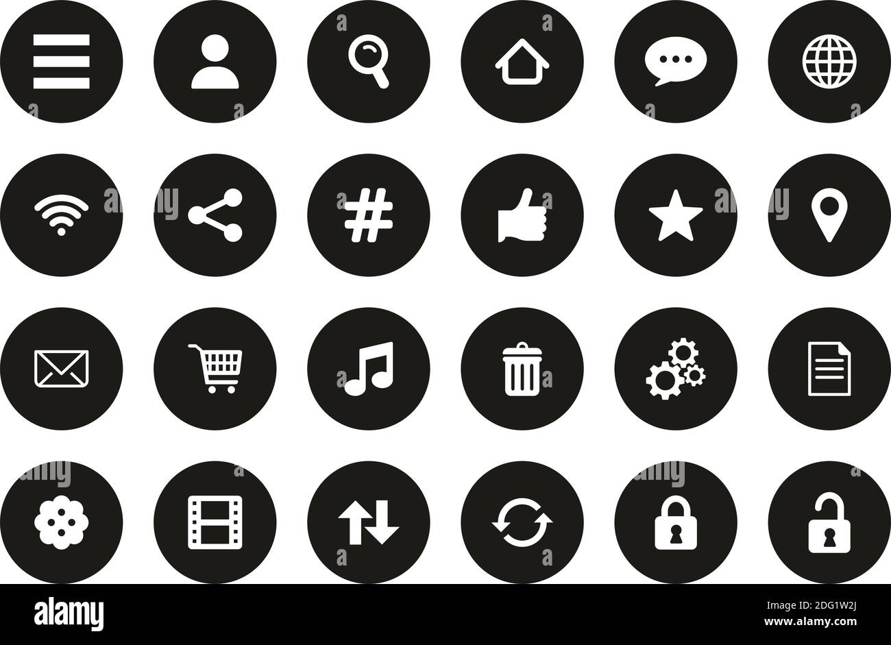 Toolbar & Menu Icons White On Black Flat Design Circle Set Big Stock Vector Image & Art - Alamy