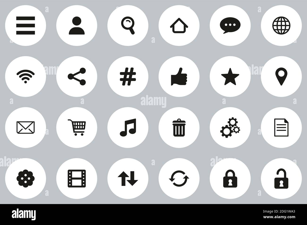 Toolbar & Menu Icons Black & White Flat Design Circle Set Big Stock ...