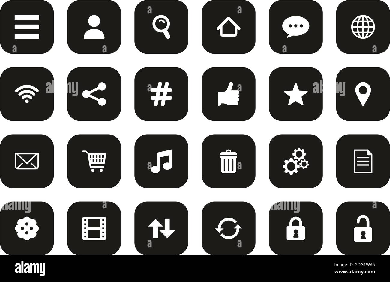 Toolbar & Menu Icons White On Black Flat Design Set Big Stock Vector ...
