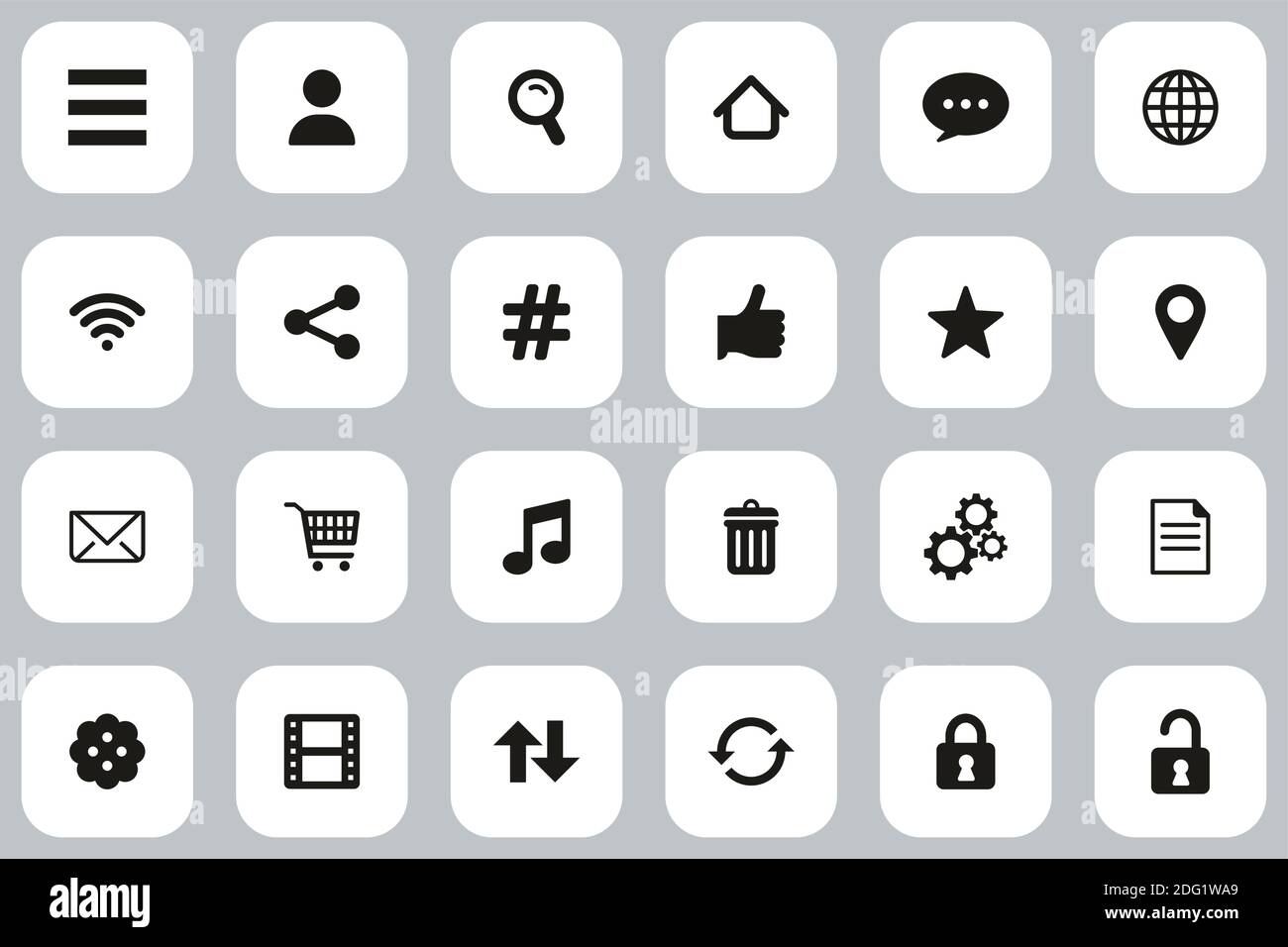 Toolbar & Menu Icons Black & White Flat Design Set Big Stock Vector ...