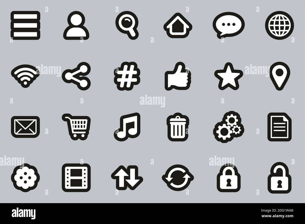 Toolbar & Menu Icons White On Black Sticker Set Big Stock Vector Image ...