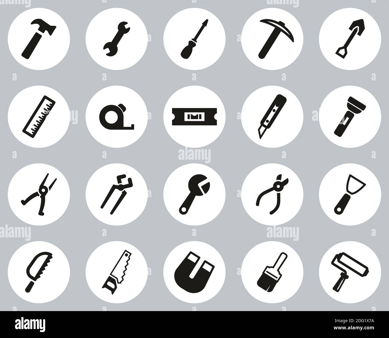 Tools Icons Black & White Flat Design Circle Set Big Stock Vector Image ...