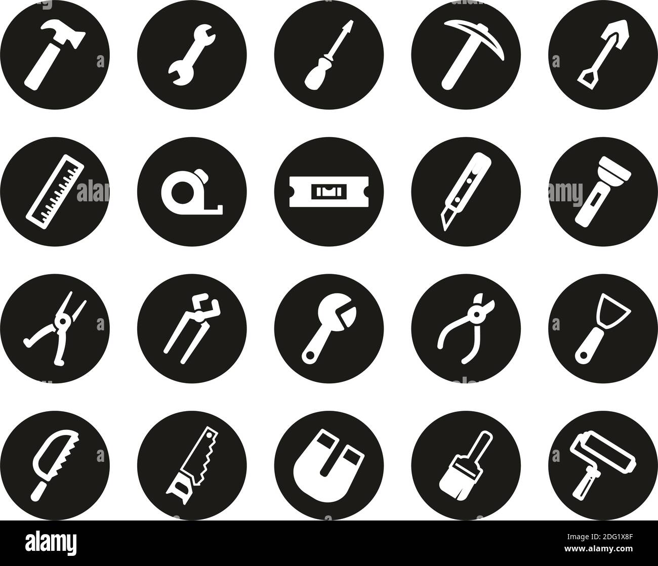 Tools Icons White On Black Flat Design Circle Set Big Stock Vector Image & Art - Alamy
