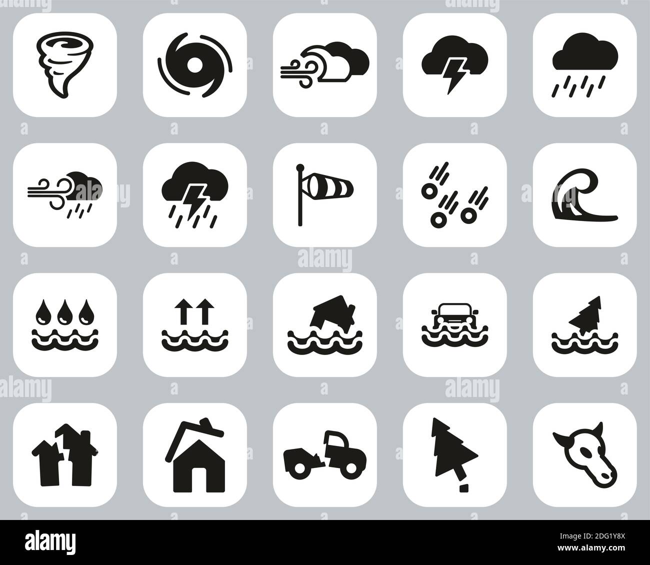 Tornado Or Hurricane Icons Black & White Flat Design Set Big Stock ...