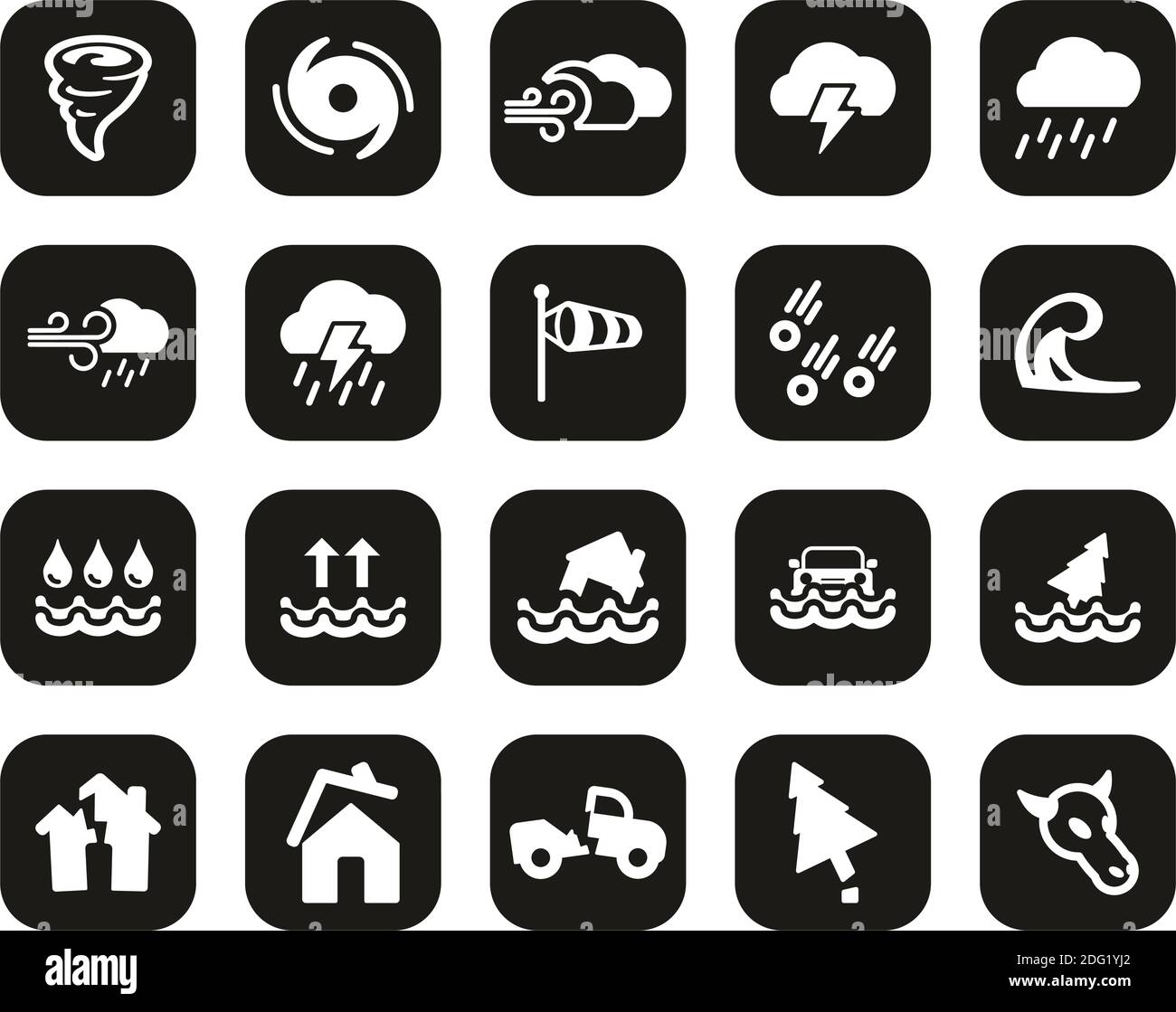 Tornado Or Hurricane Icons White On Black Flat Design Set Big Stock ...