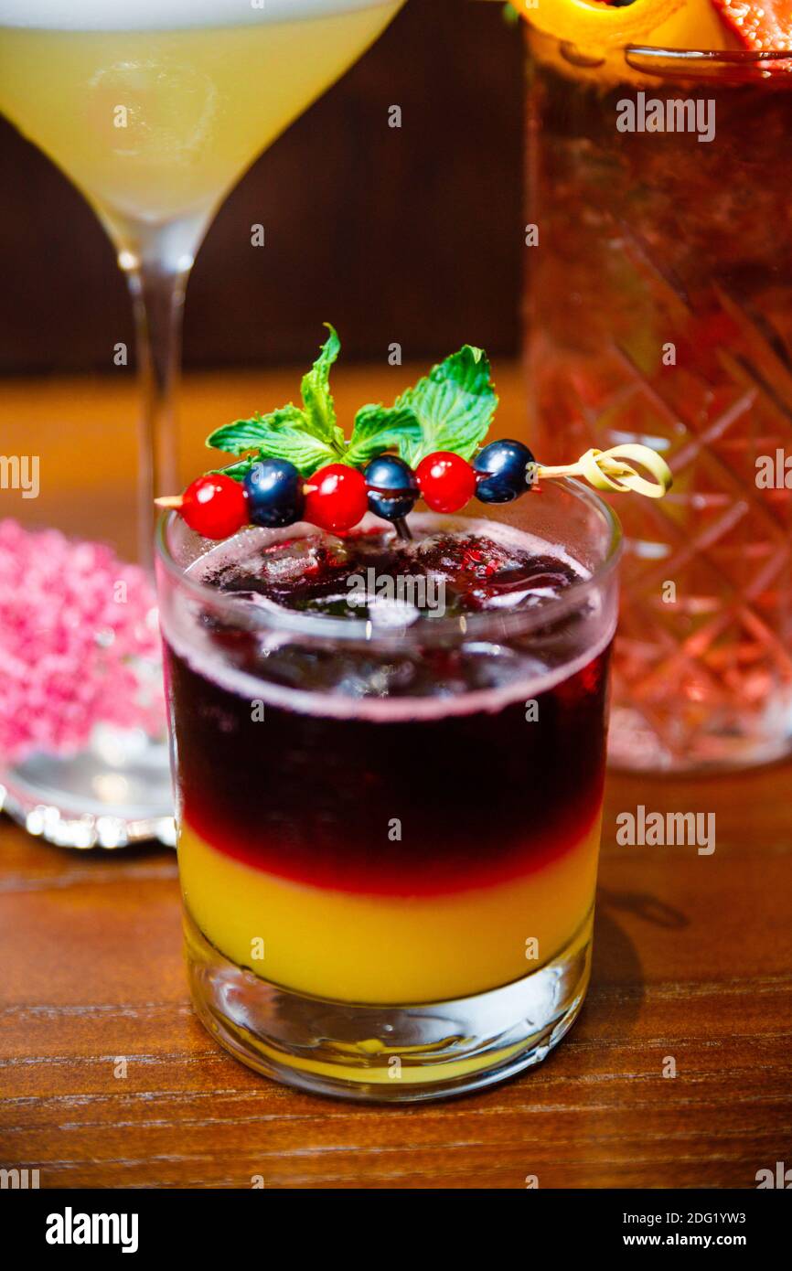 Bright cocktails at the bar to choose from the bartender Stock Photo ...