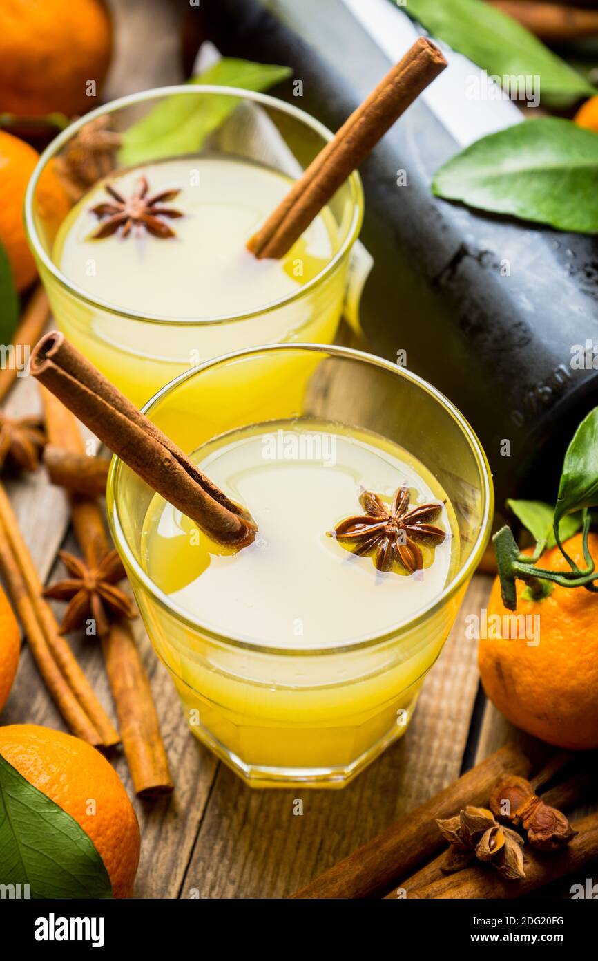 Old fashioned citrus beverage with spices. Selective focus. Shallow ...