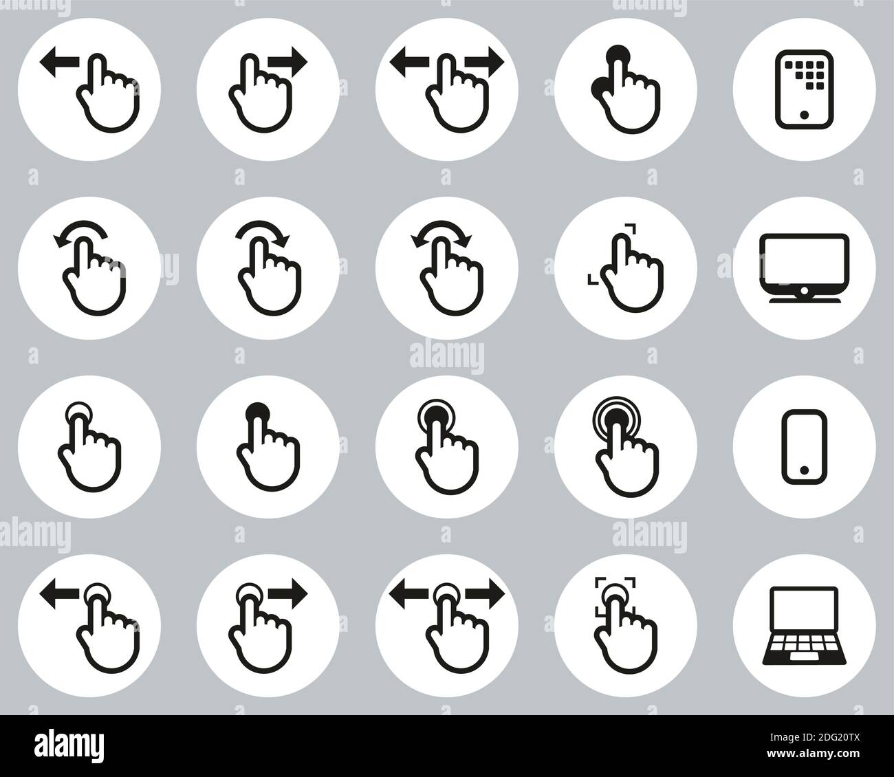 Touchscreen Icons Black & White Flat Design Circle Set Big Stock Vector ...