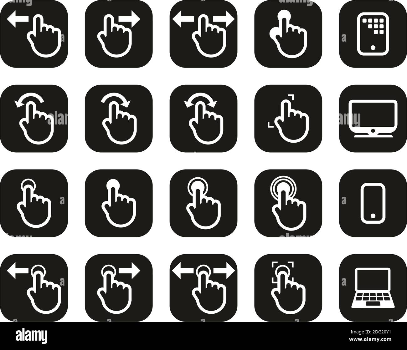 Touchscreen Icons White On Black Flat Design Set Big Stock Vector Image ...
