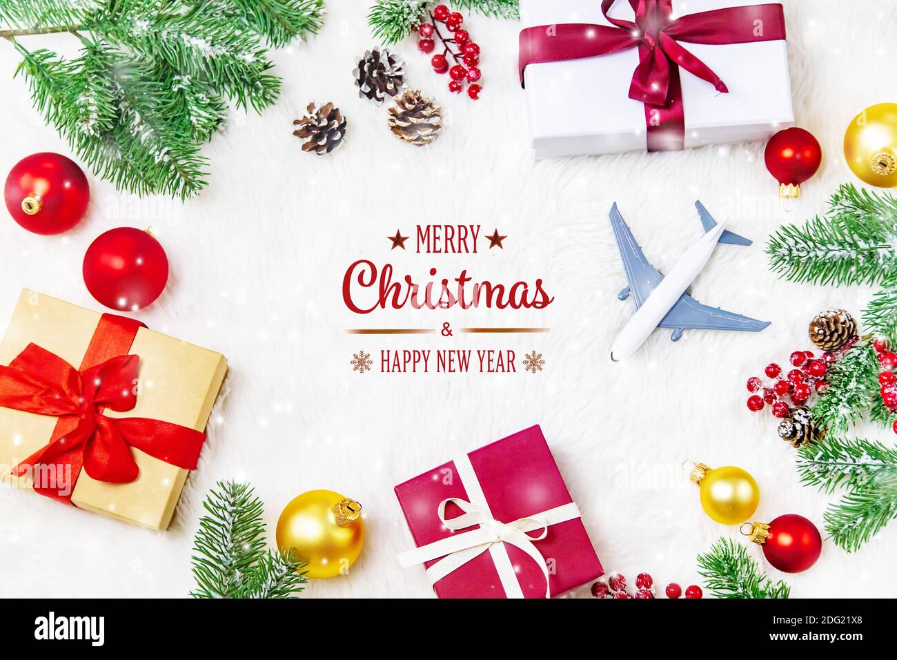 beautiful christmas background with airplane, travel concept. selective ...