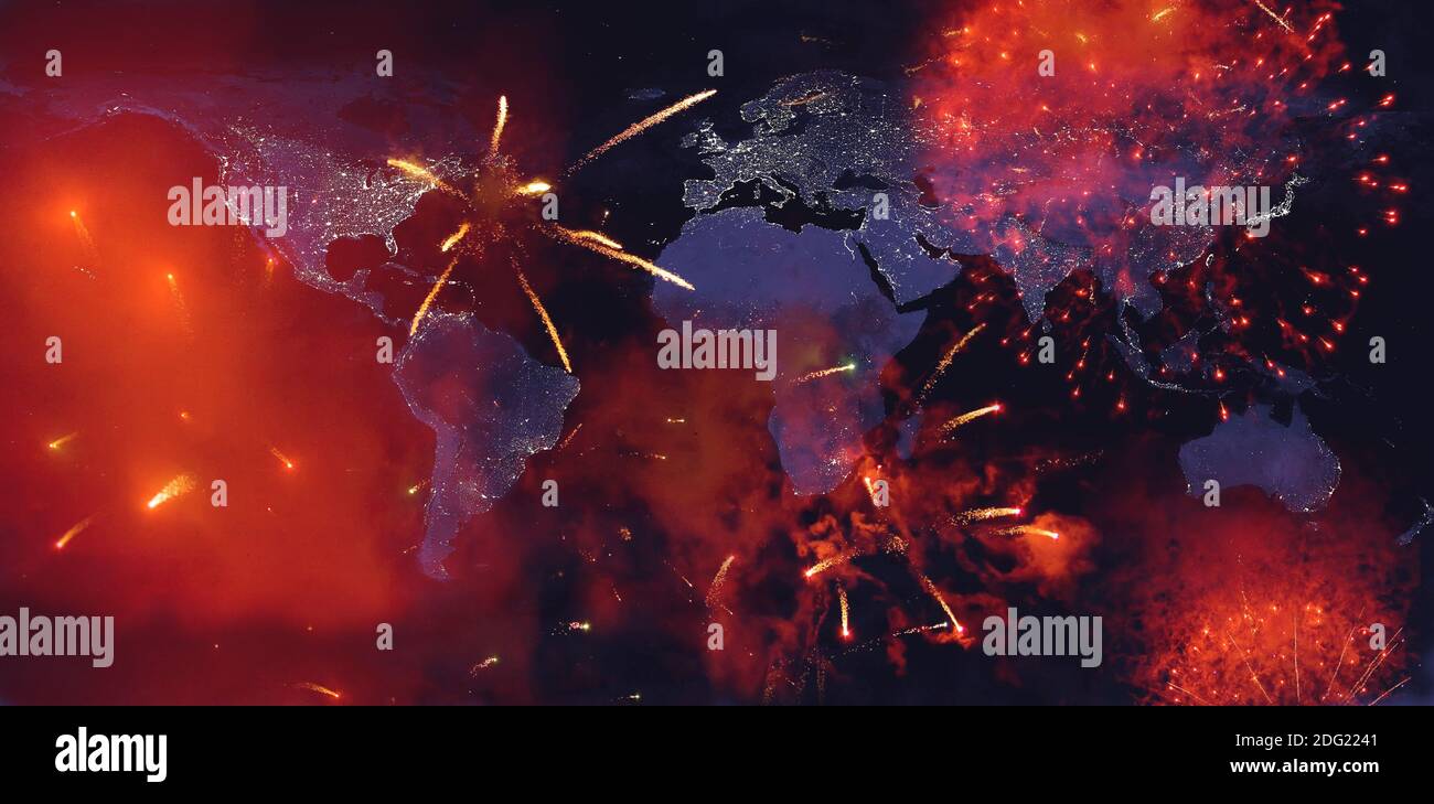 Fireworks with earth at night image.New year on the earth.High ...