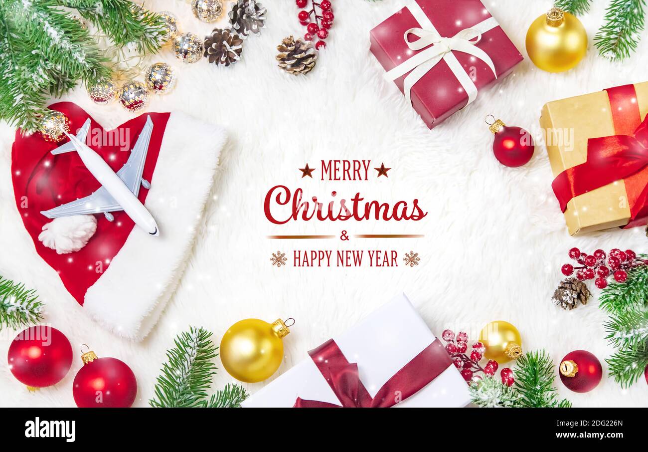 beautiful christmas background with airplane, travel concept. selective ...