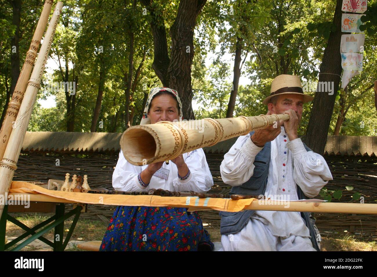 Romanian villager playing a "bucium Stock Photo - Alamy
