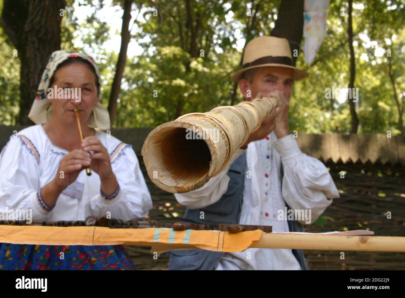 Romanian villager playing a "bucium Stock Photo - Alamy