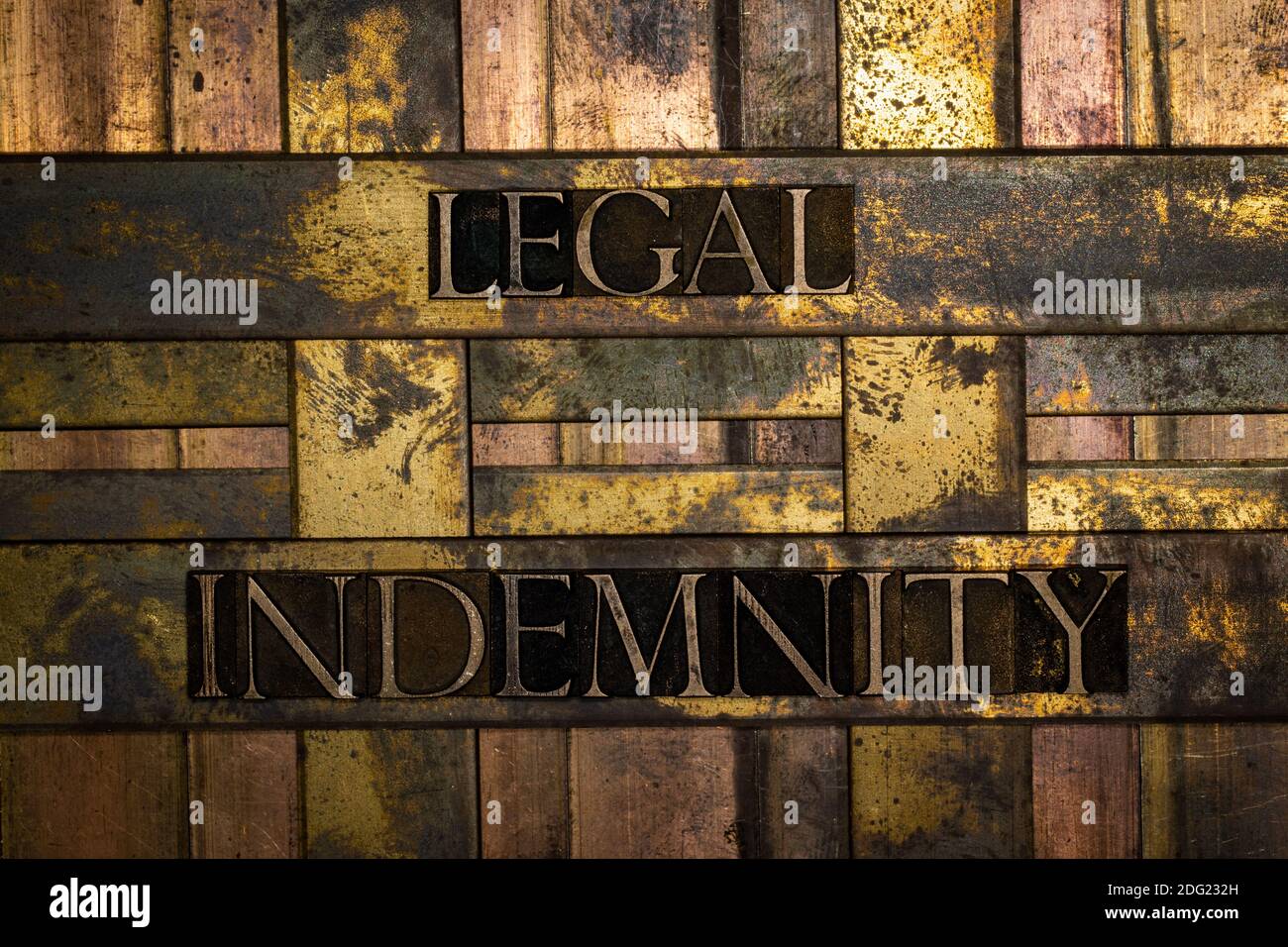 Legal Indemnity text on textured grunge copper and vintage gold ...