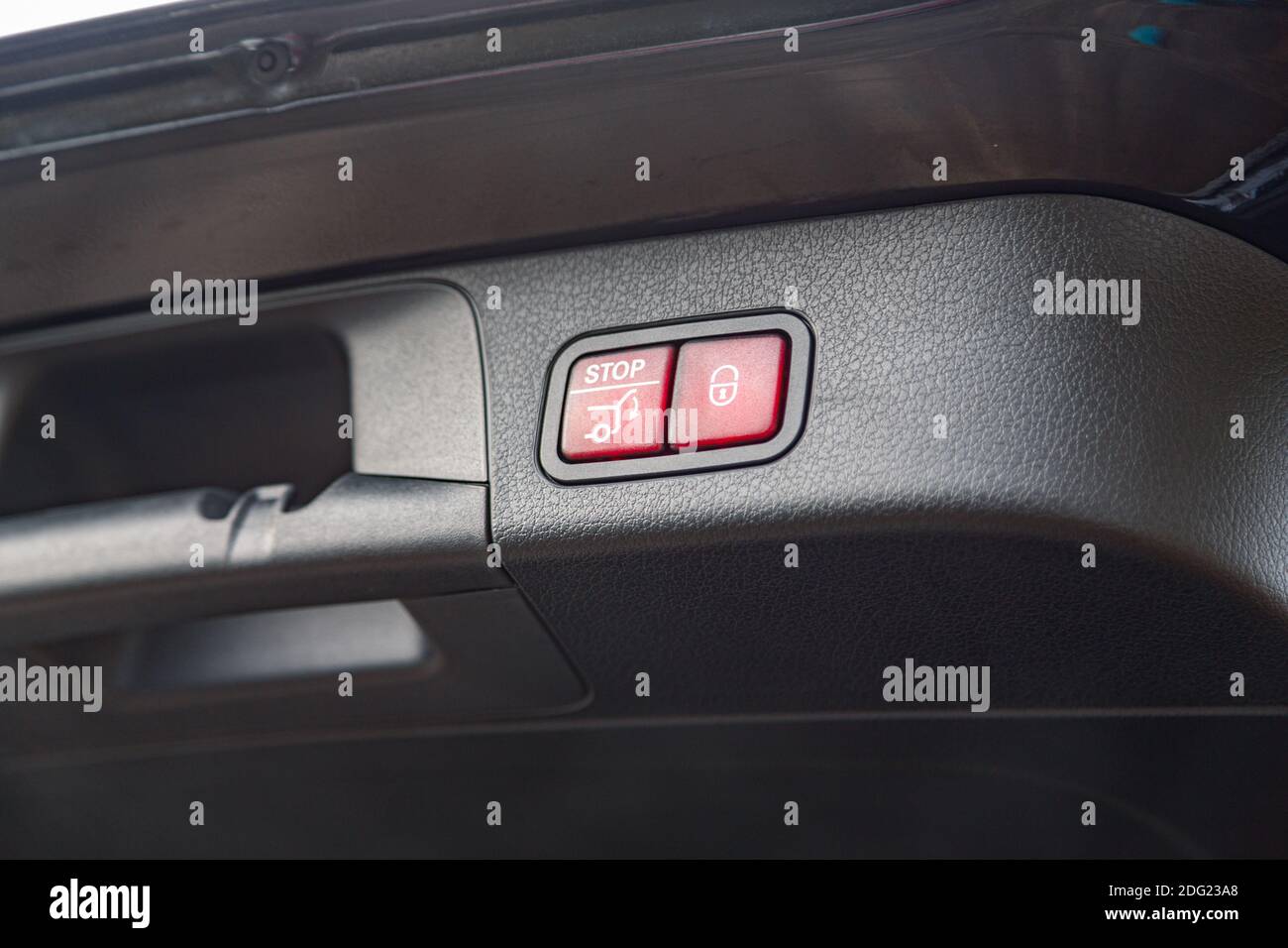 A closeup shot of a modern car STOP and lock button details Stock Photo ...