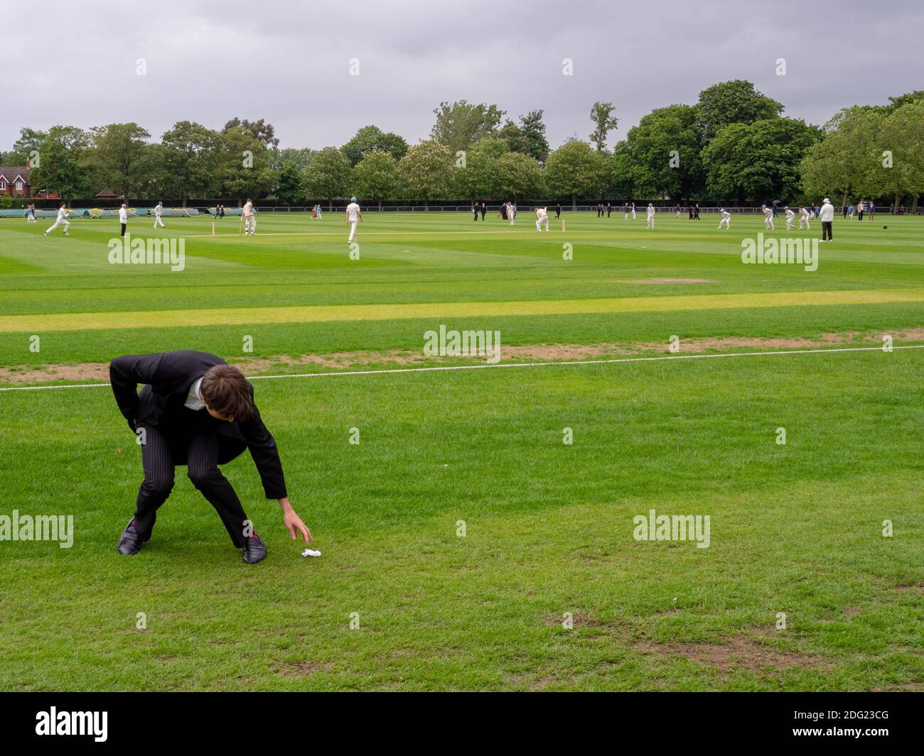 A cricket match in progress at Eton College on the fourth of June ...