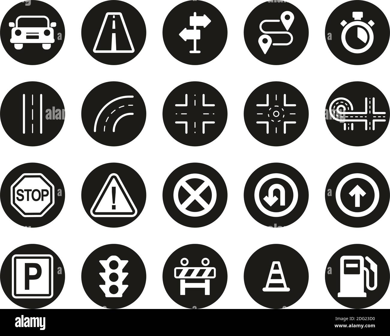 Traffic Icons White On Black Flat Design Circle Set Big Stock Vector ...