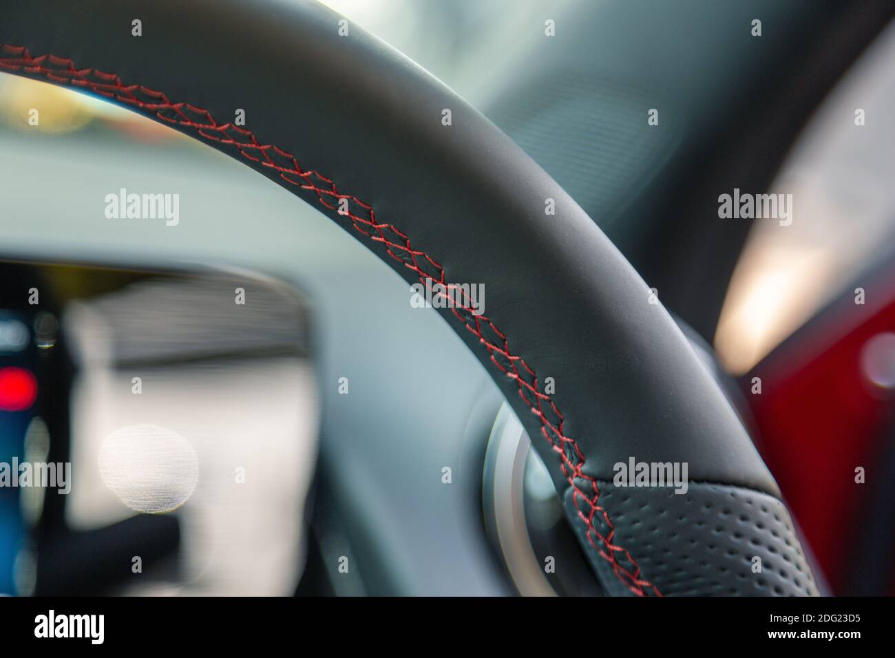A closeup shot of a modern car steering wheel details Stock Photo - Alamy