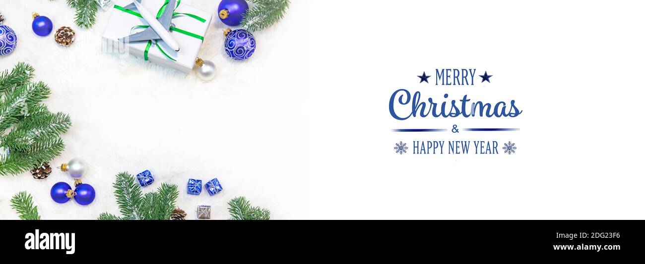 beautiful christmas background with airplane, travel concept. selective ...