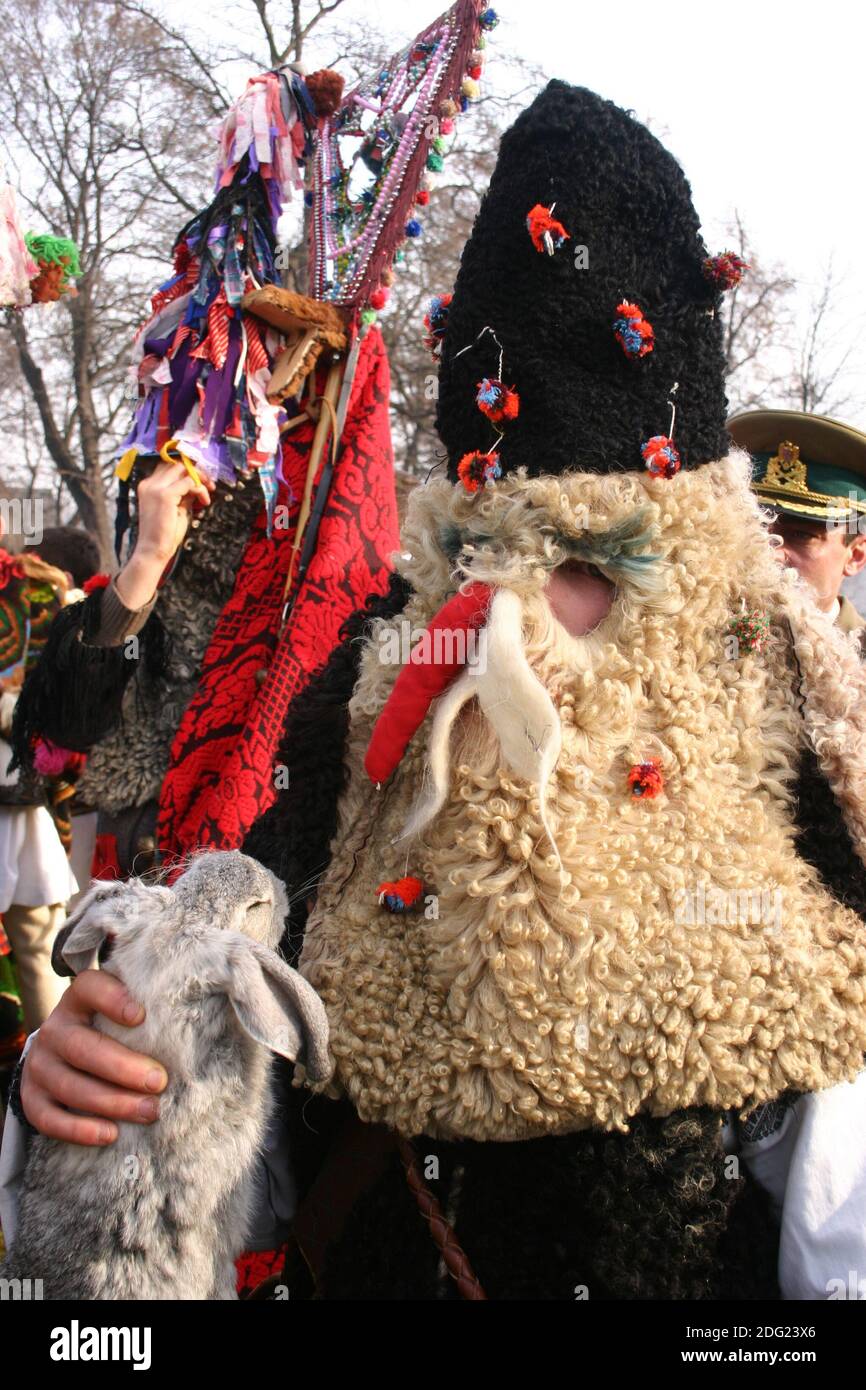 Costumed performer caroling in Romania for the New Year Stock Photo - Alamy