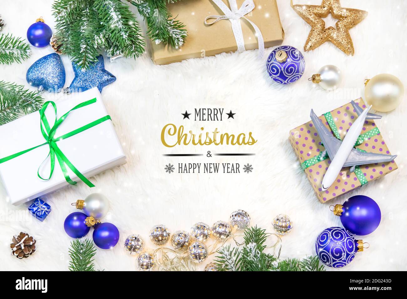 beautiful christmas background with airplane, travel concept. selective ...