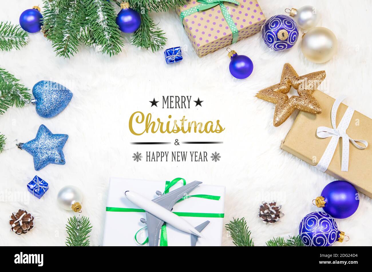 beautiful christmas background with airplane, travel concept. selective ...