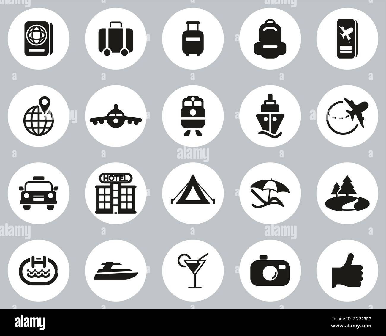 Travel Or Vacation Icons Black & White Flat Design Circle Set Big Stock ...