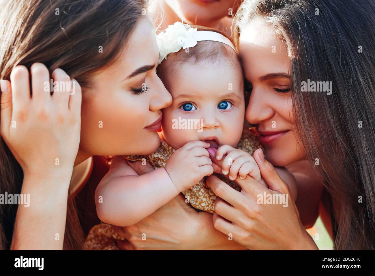 Happy family with baby child baby walk in nature Stock Photo - Alamy