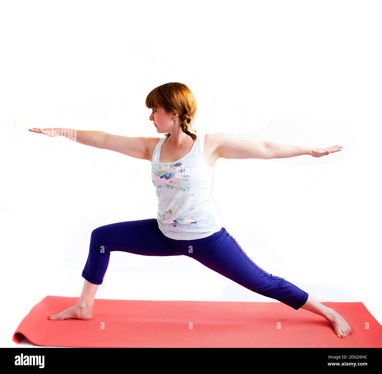 Middle aged woman exercise yoga Stock Photo - Alamy