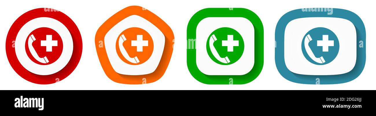 Emergency call vector icon set, flat design vector illustration in 4 ...