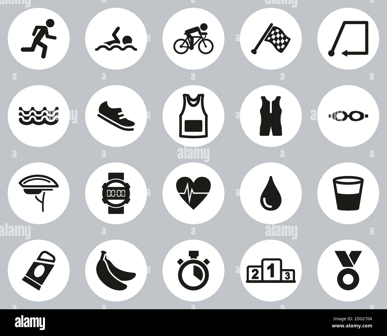 Triathlon Race & Equipment Icons Black & White Flat Design Circle Set ...