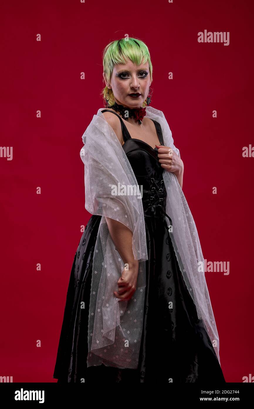 Woman dressed in gothic clothes, scary halloween Stock Photo - Alamy
