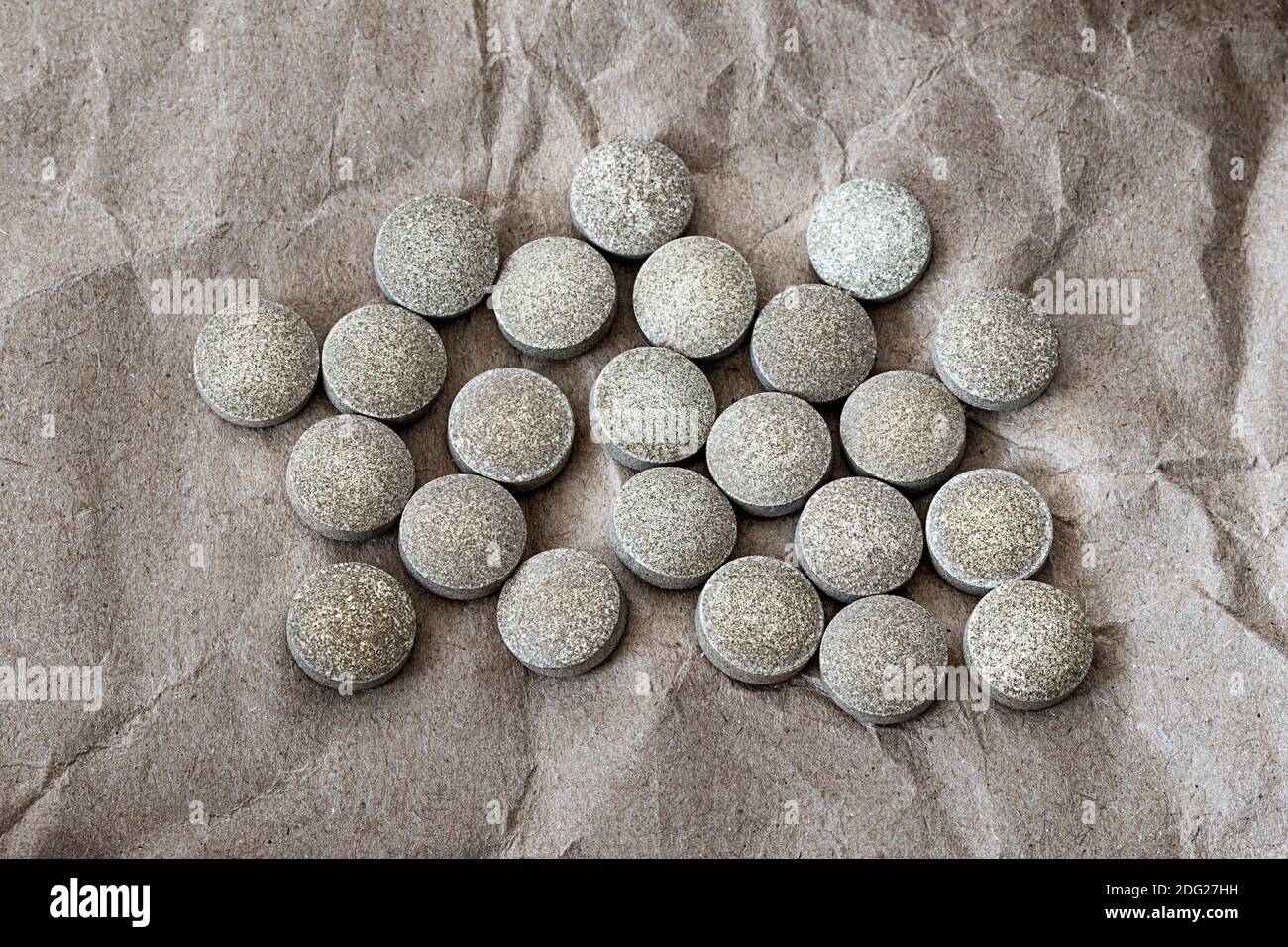 close-up of chelated iron tablets. dietary concept. dietary supplement ...