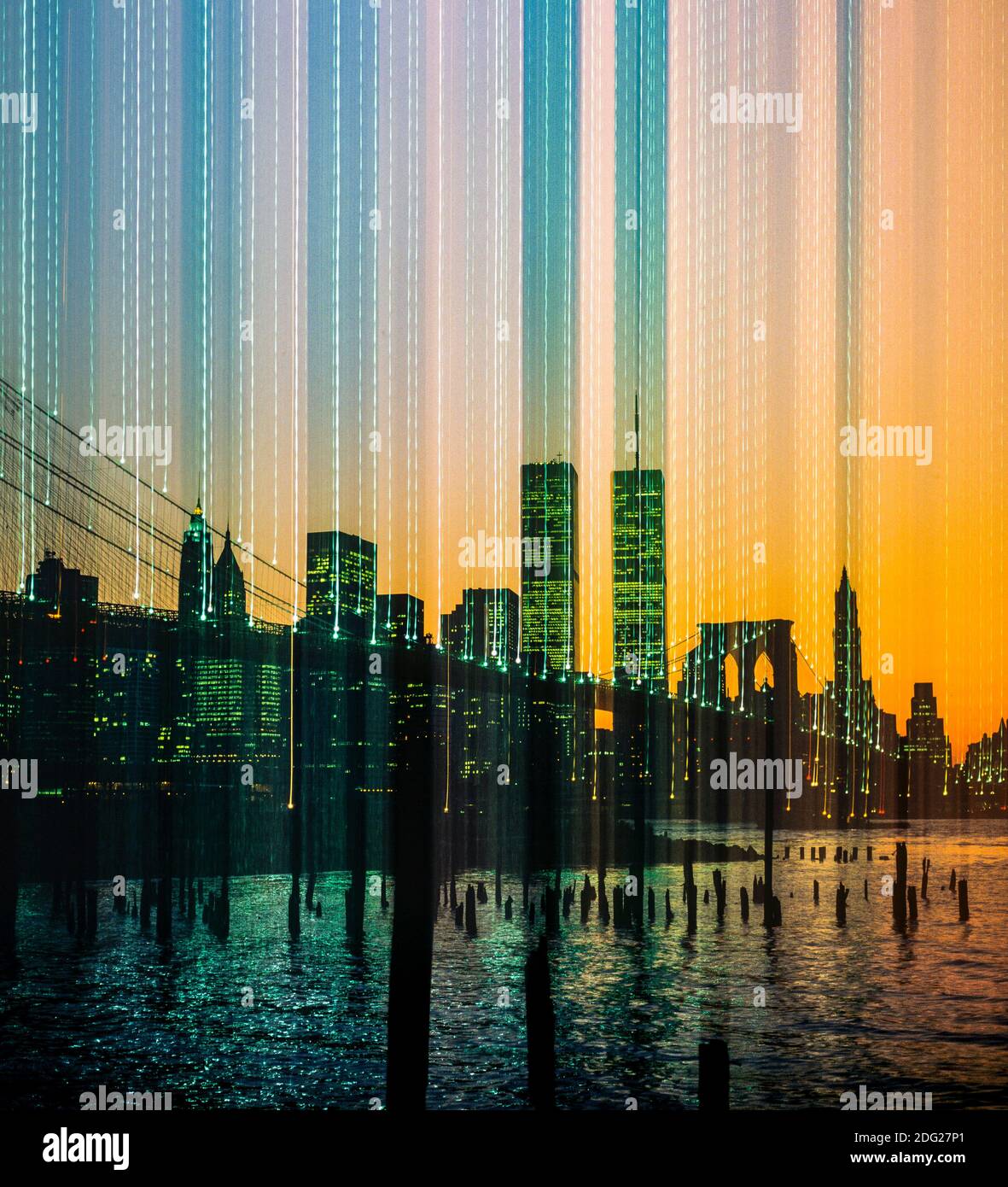 New York 1985, Brooklyn bridge, East river, Manhattan skyline, WTC ...